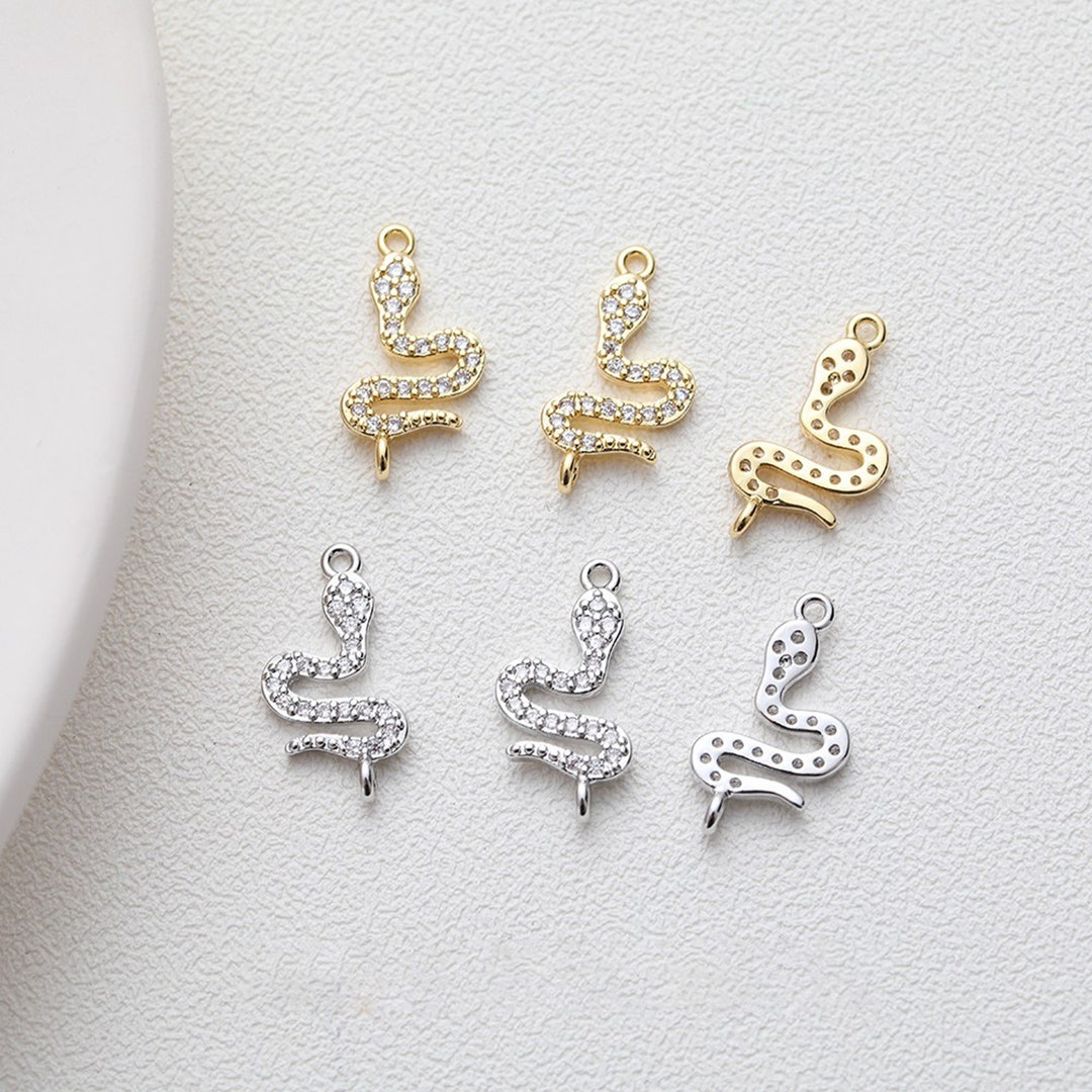 14K Gold Plated CZ Snake Connector Charm, Gold Tone Serpent Charm for ...