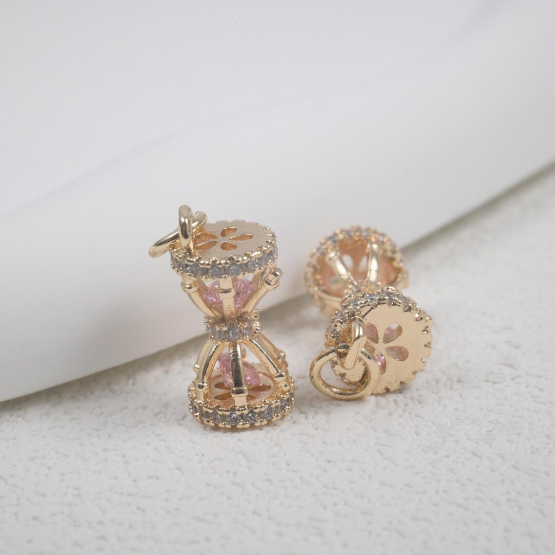 14K Gold Plated Brass Hourglass Charm Pendant, Sand Timer Bracelet ...
