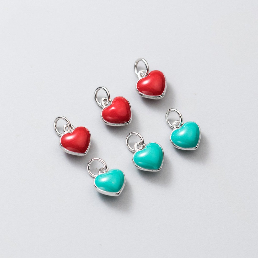 Sterling Silver Enamel Heart Charm Pendant, Valentine's Day Bracelet ...