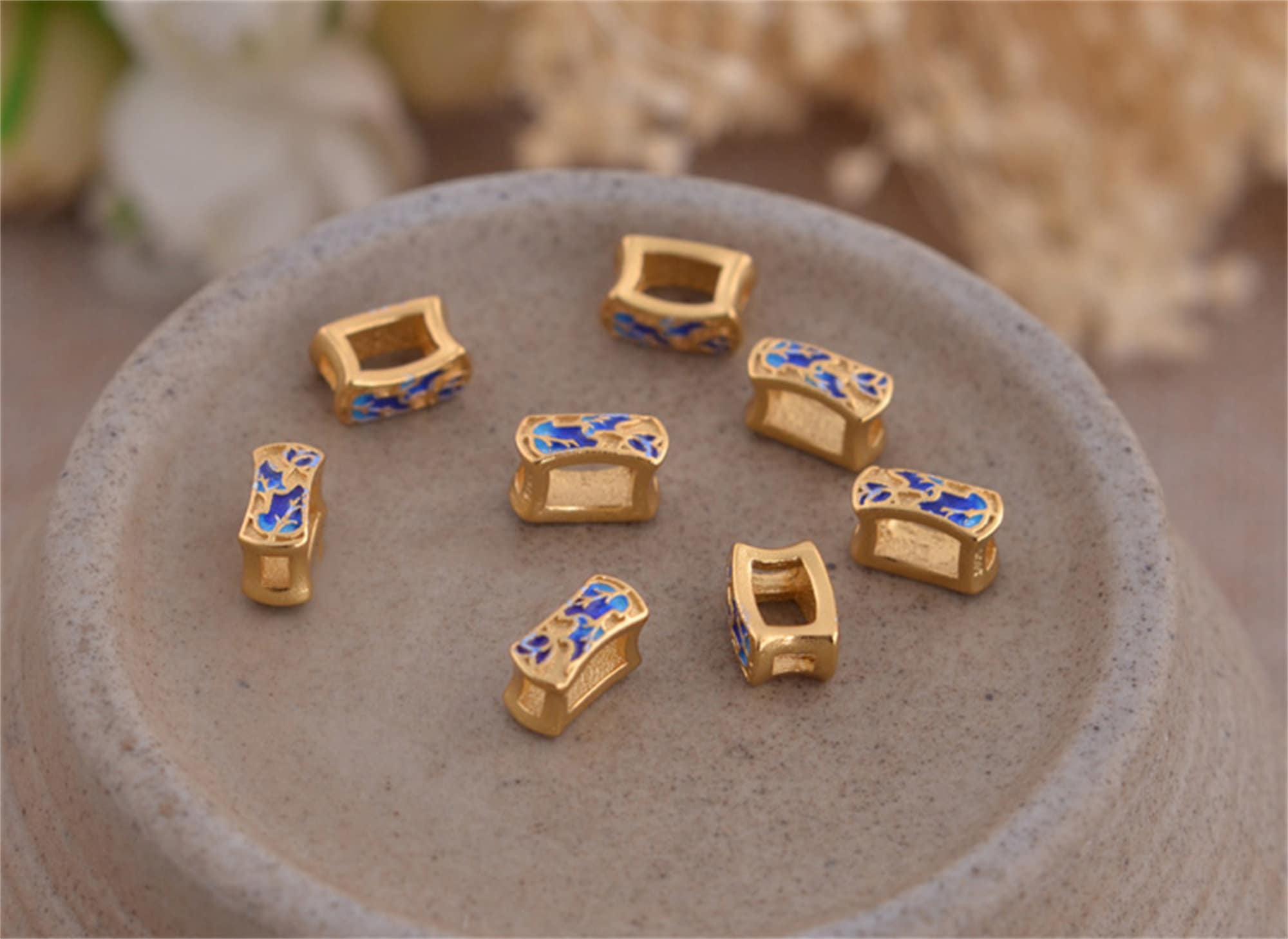Gold Plated Sterling Silver Slider Beads, Cloisonne Enamel Rectangle - Etsy