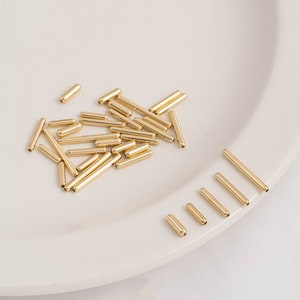 14K Gold Plated Plain Tube Tubes, Gold Tone Noodle Tube Beads, Gold ...