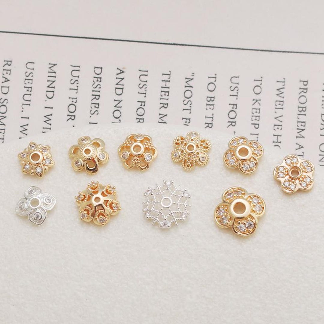 14K Gold Plated Flower Bead Caps, Floral Bead Caps, Gold Plated Brass ...