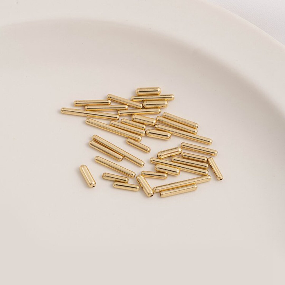 14K Gold Plated Plain Tube Tubes, Gold Tone Noodle Tube Beads, Gold ...