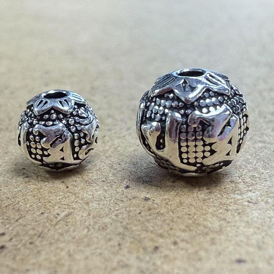 Sterling Silver Om Mantra Round Bead, 925 Silver Buddha Beads, Bracelet ...