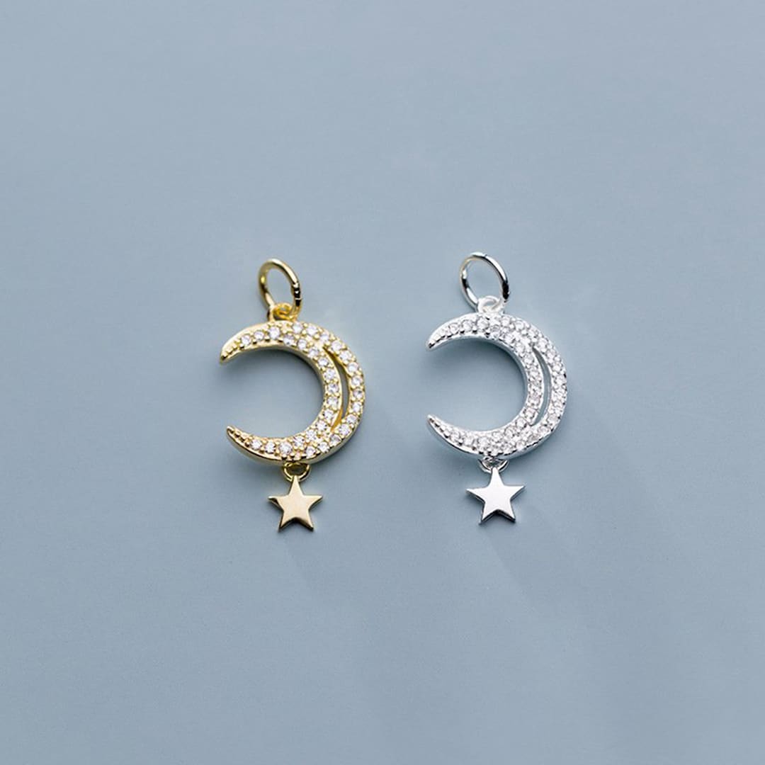 Sterling Silver Moon and Star Charm Pendant, Celestial Jewelry - Etsy