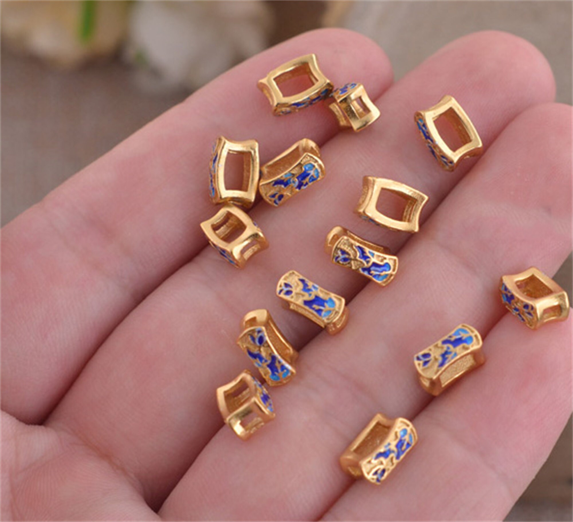 Gold Plated Sterling Silver Slider Beads, Cloisonne Enamel Rectangle - Etsy