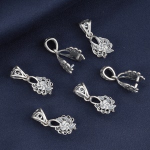 Sterling Silver Flower Pinch Bails, 925 Silver Floral Pinch Bail ...