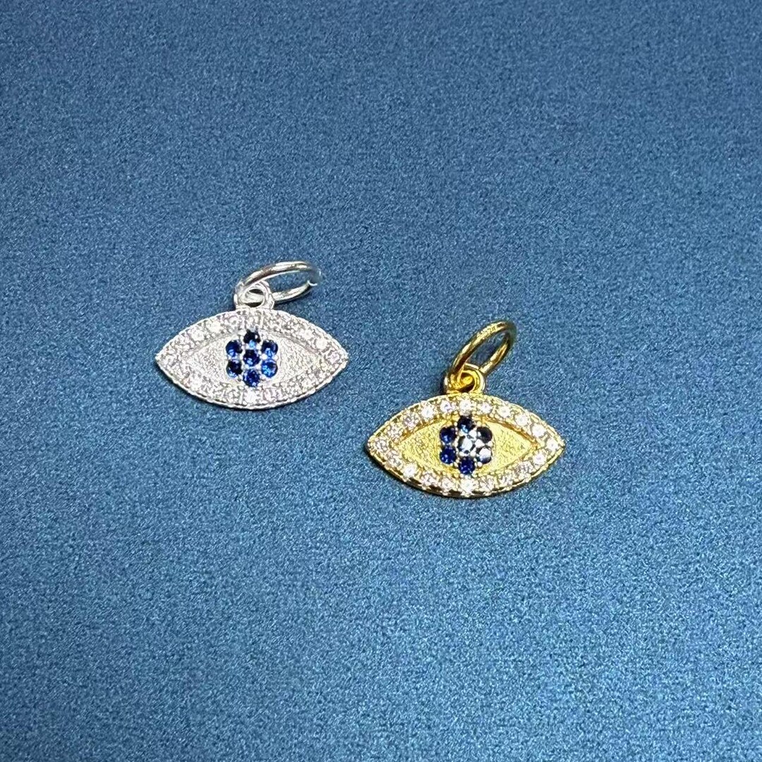 Sterling Silver CZ Evil Eye Charm Pendant, Blue Eye Bracelet,turkish ...