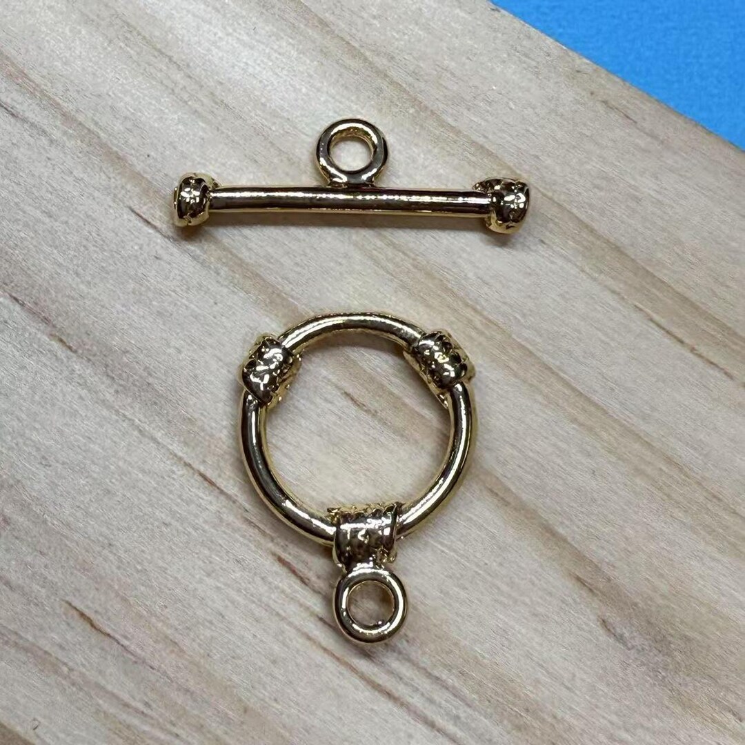 14K Gold Plated Plain Round Toggle Clasps, Gold Tone Twist Toggle Clasp ...