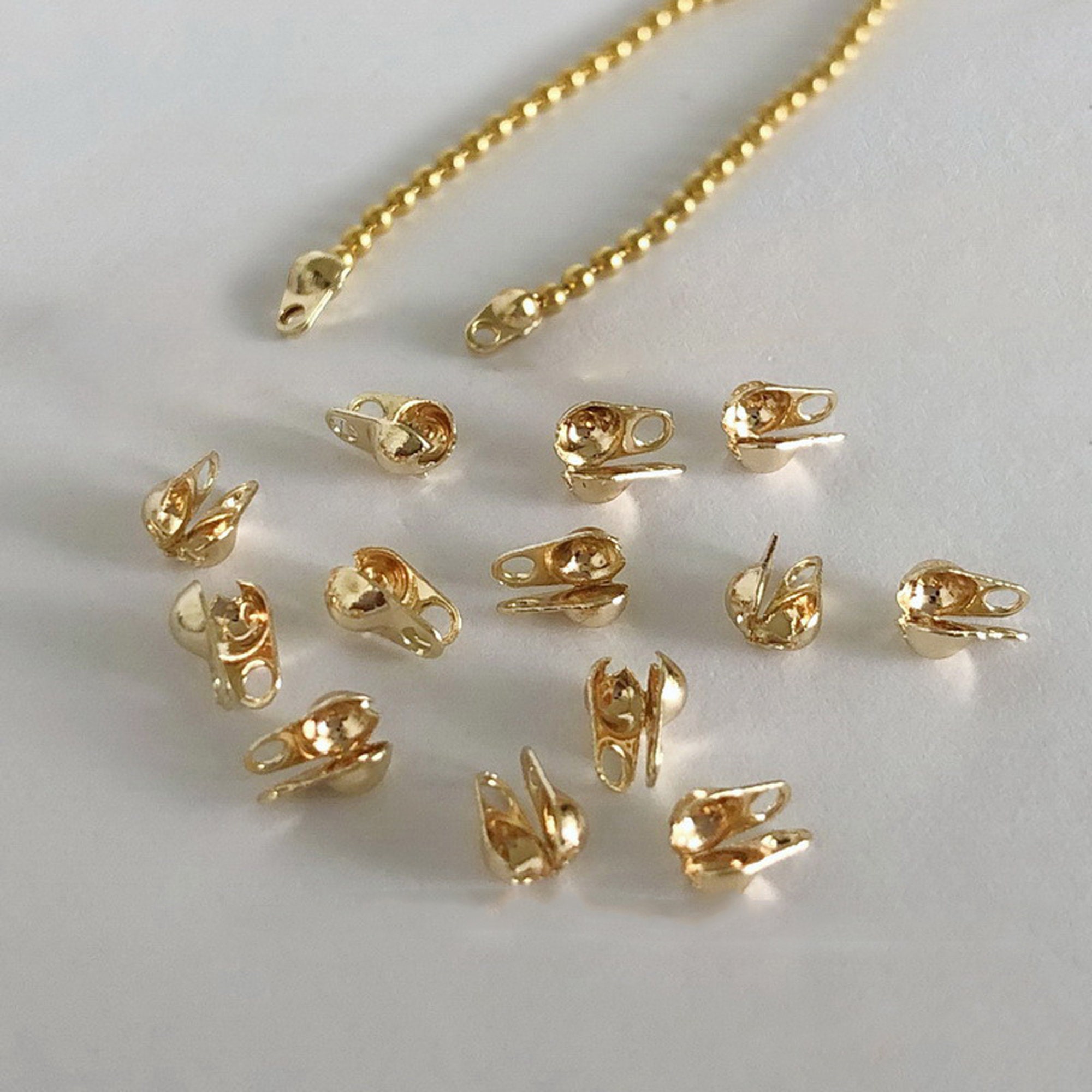 14K Gold Plated Ball Chain Closures, Gold Plated End Tip Cover, Fold ...
