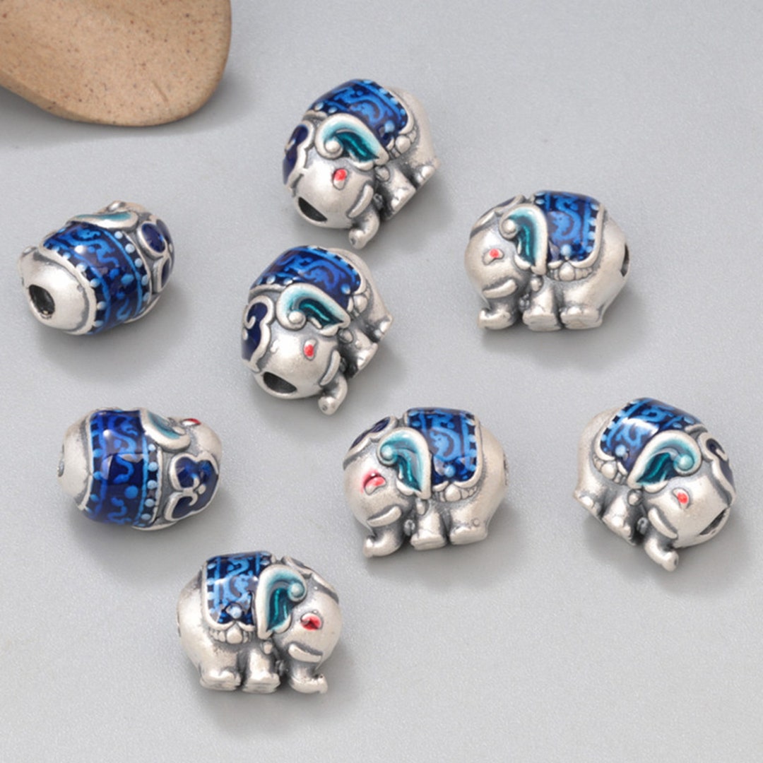 Sterling Silver Enamel Elephant Beads, Ethnic Bead, Indigenous Bead ...