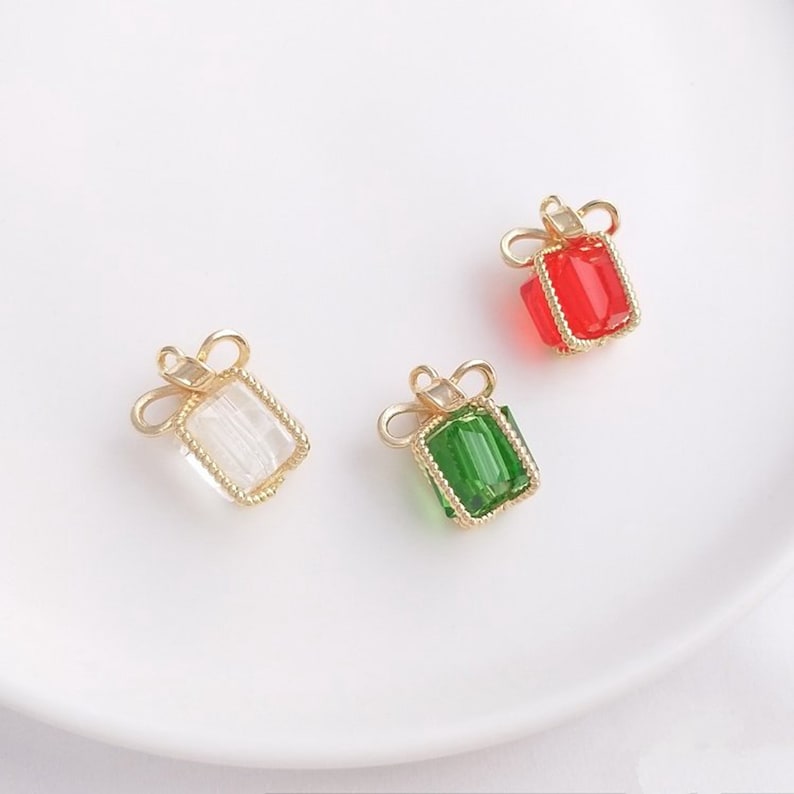 14K Gold Plated Gift Box Zircon Charm, Jewelry Making - Etsy