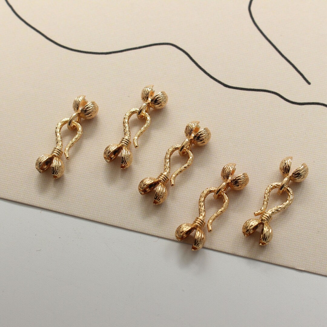 18K Gold Plated Double Crimp Cover Beads W/ Hook, Gold Tone Crimp Beads ...