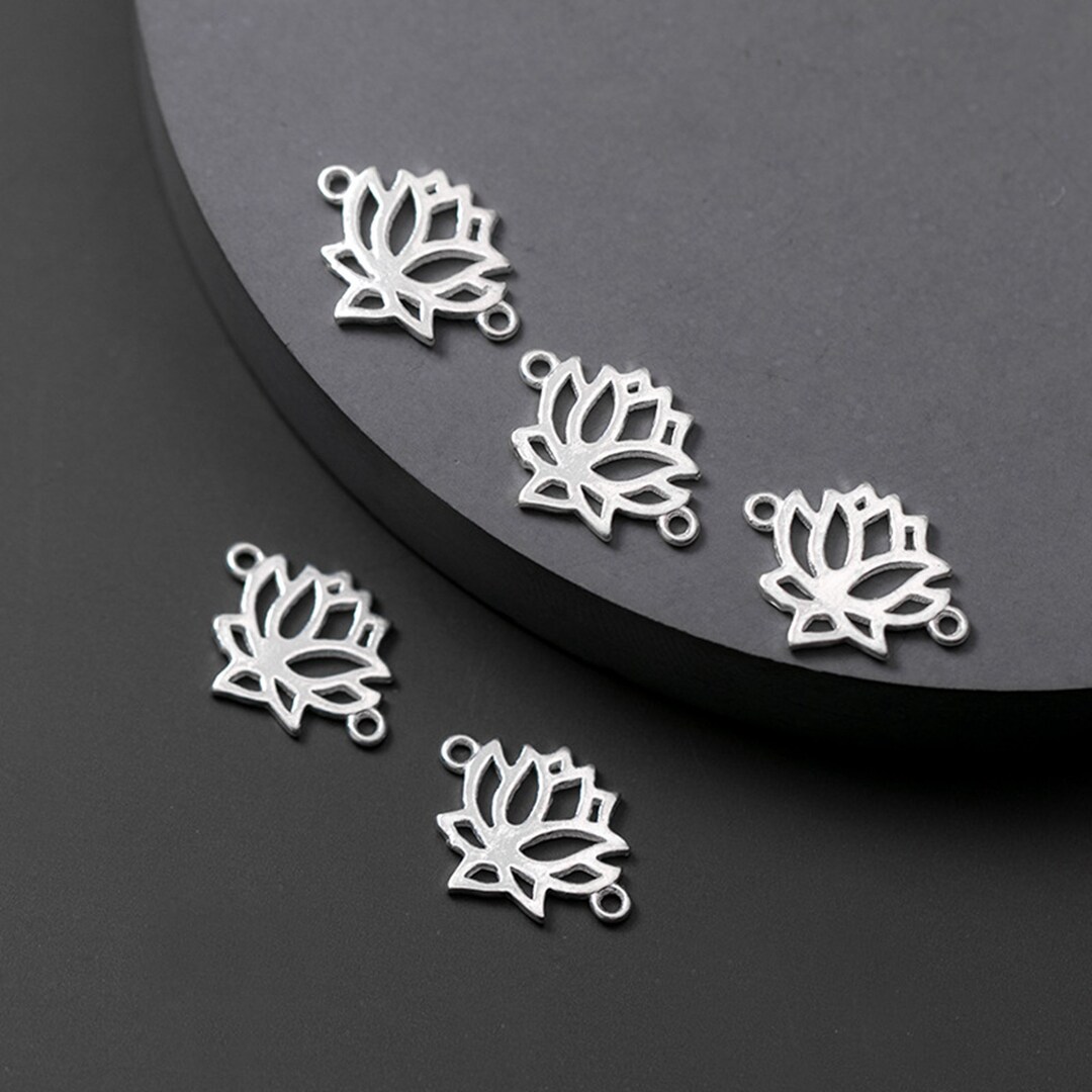 Sterling Silver Lotus Flowers Connector Charm, 925 Silver Hollow Flower ...