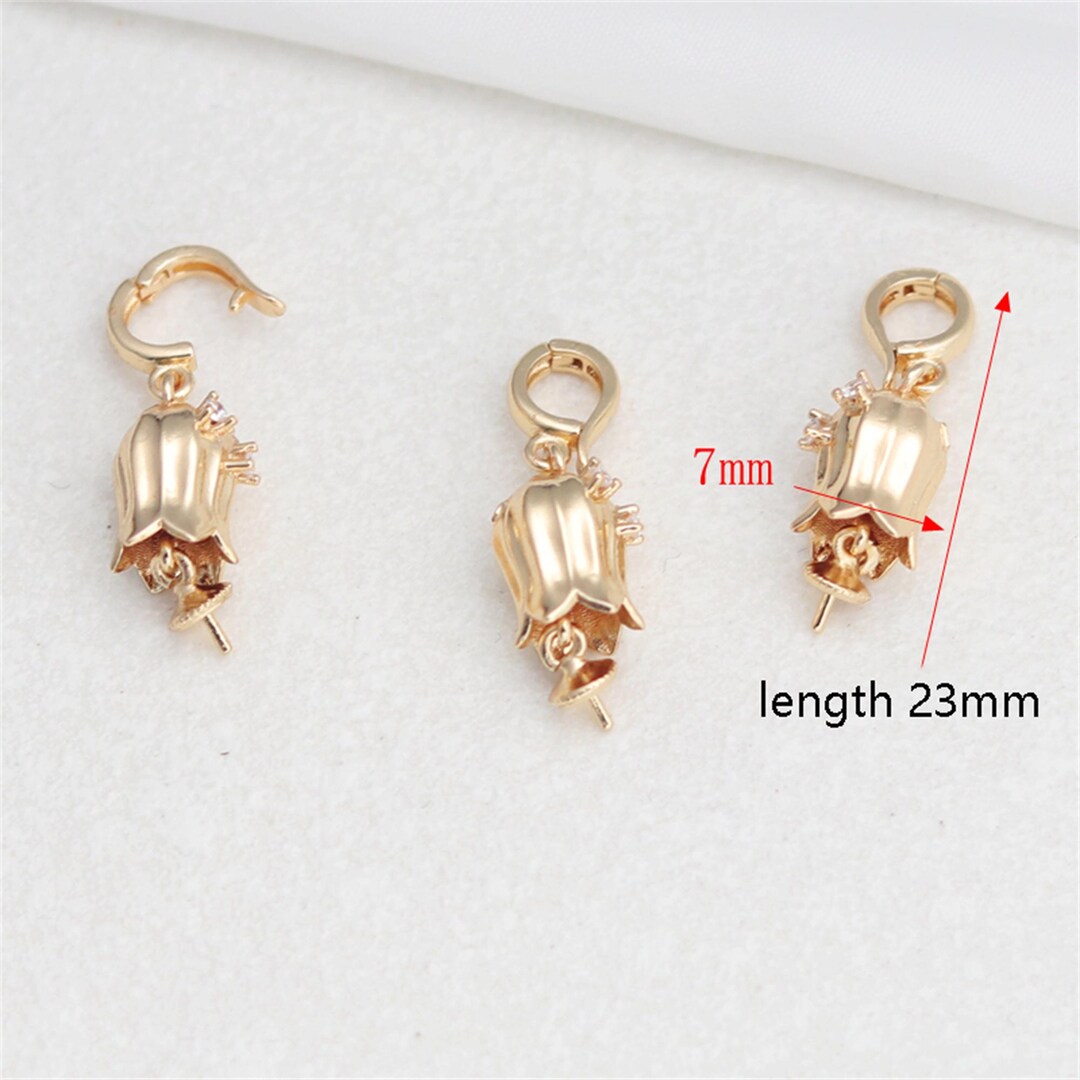 14K Gold Plated Flower Bud Push Clasps With Cup and Peg for Half ...