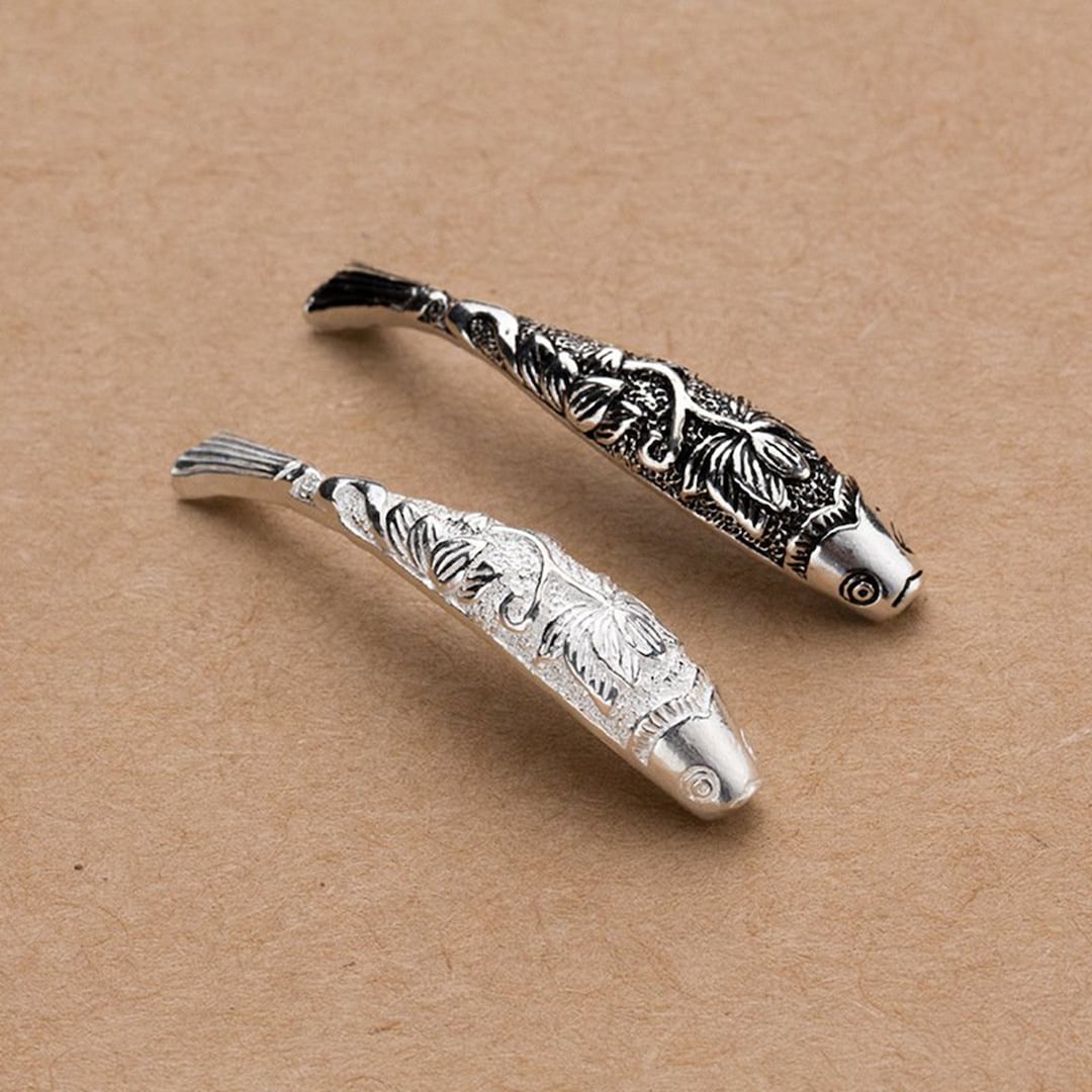 Sterling Silver Fish Tube Bead, Silver Fish Bead, Sterling Lotus Fish ...
