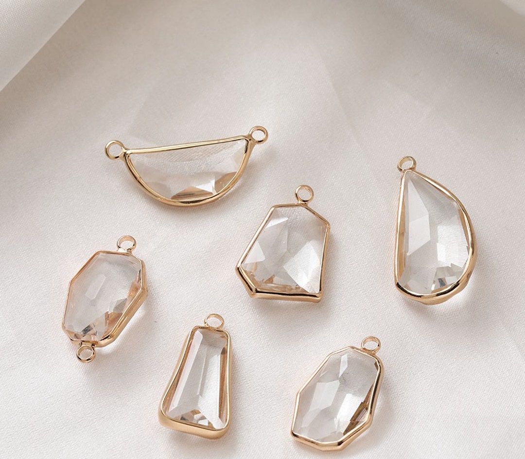 Gold Plated Geometric Charm W/ CZ Glaze, Polygon Connector Charm for ...