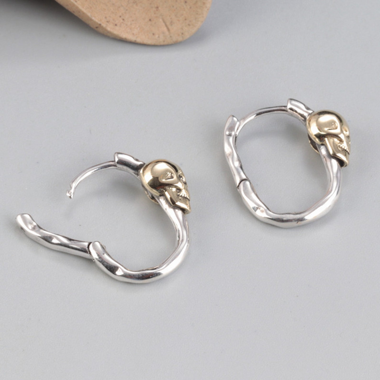 1pair Sterling Silver Skull Earrings, 925 Silver Hand Made Earrings ...