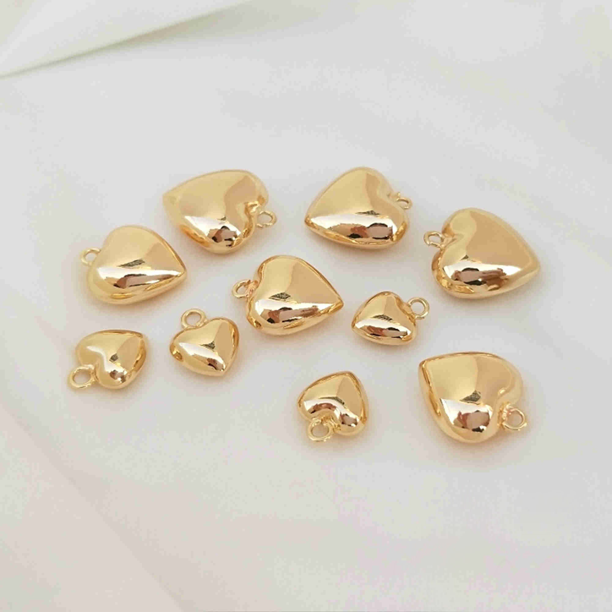 14K Gold Plated Puffy Love Heart Charm Gold Tone Smooth Heart - Etsy