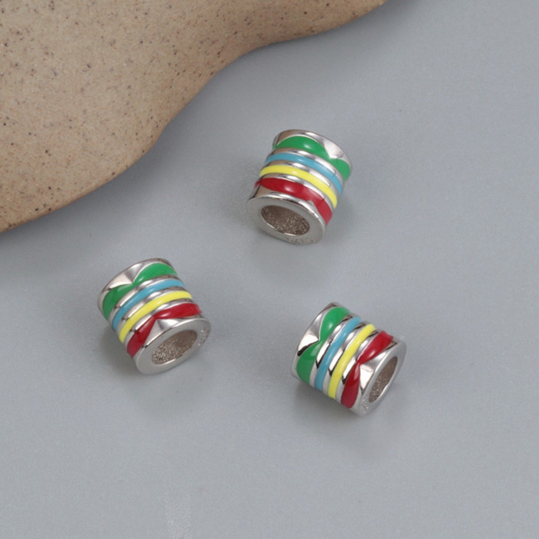 Sterling Silver Spiral Tube Bead W/rainbow Color Enameled, Tube Bead ...