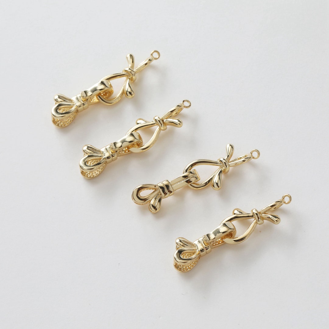 14K Gold Plated Bow Tie Toggle Clasps, Gold Tone Bowknot Toggle Clasp ...