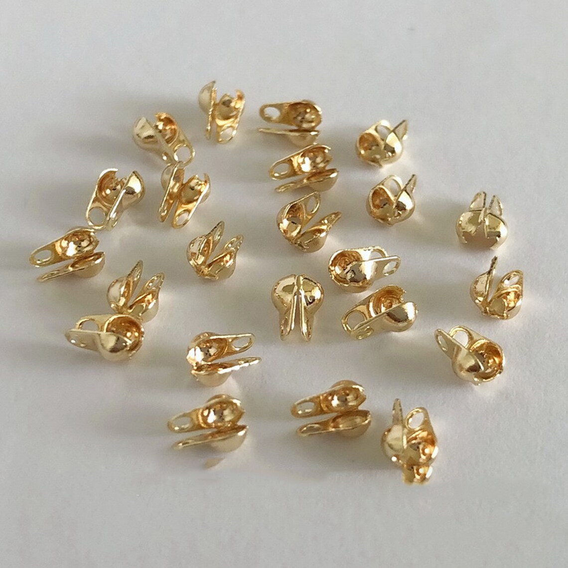 14K Gold Plated Ball Chain Closures, Gold Plated End Tip Cover, Fold ...