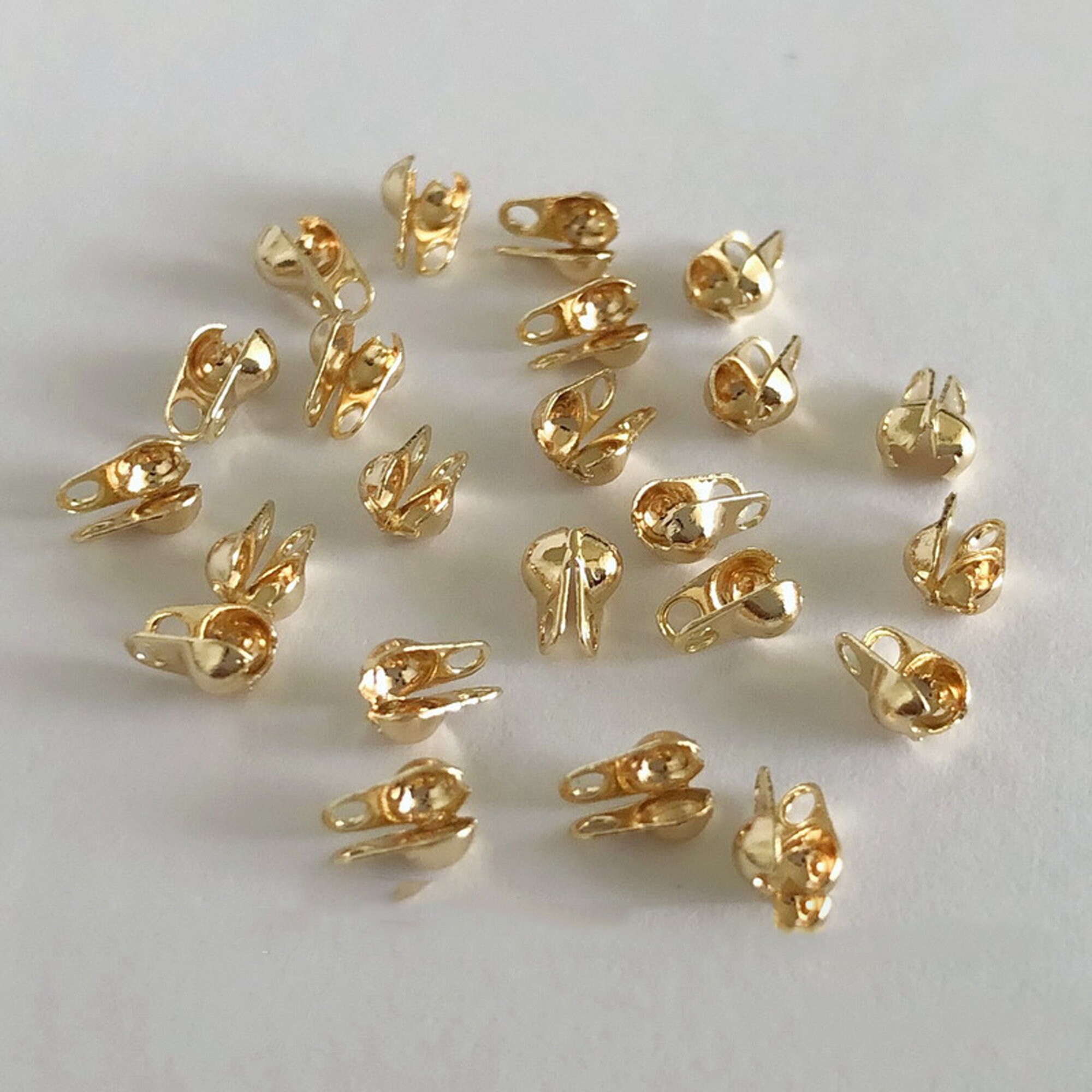 14K Gold Plated Ball Chain Closures, Gold Plated End Tip Cover, Fold ...