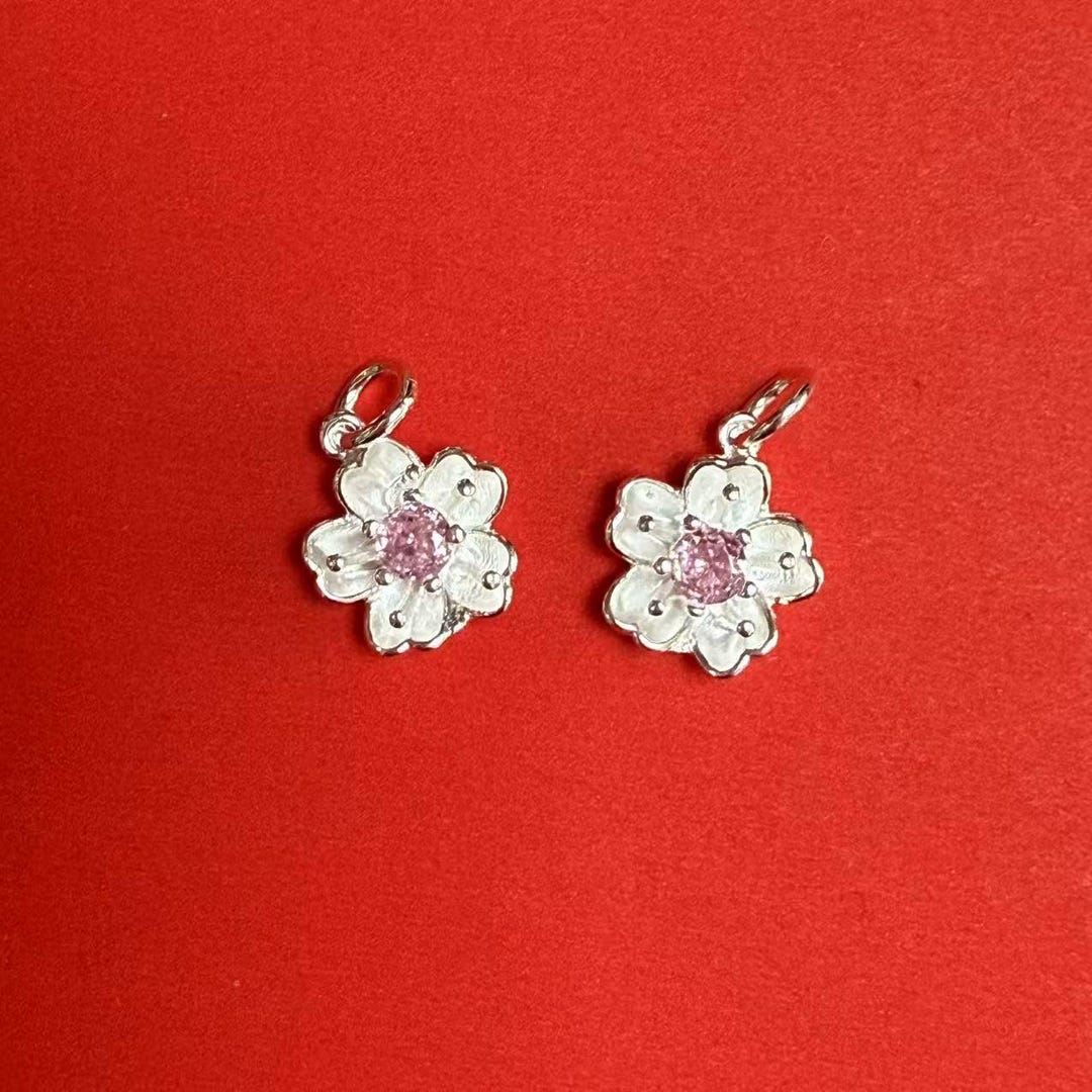 Sterling Silver Pink Sakura Flower Charm, CZ Floral Pendant - Etsy