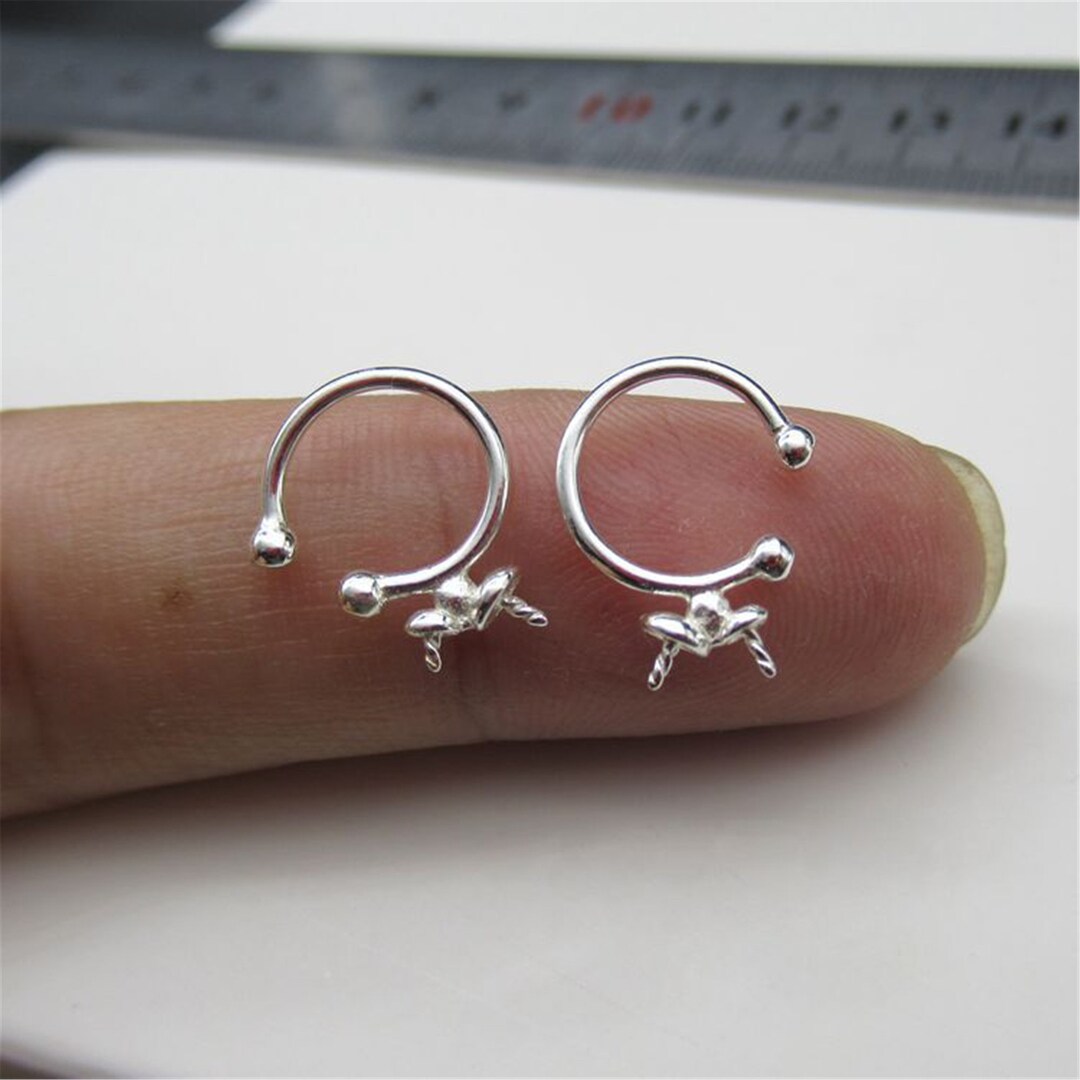 Sterling Silver Round Ear Cuff W/ Double Cup and Peg for Half Drilled ...