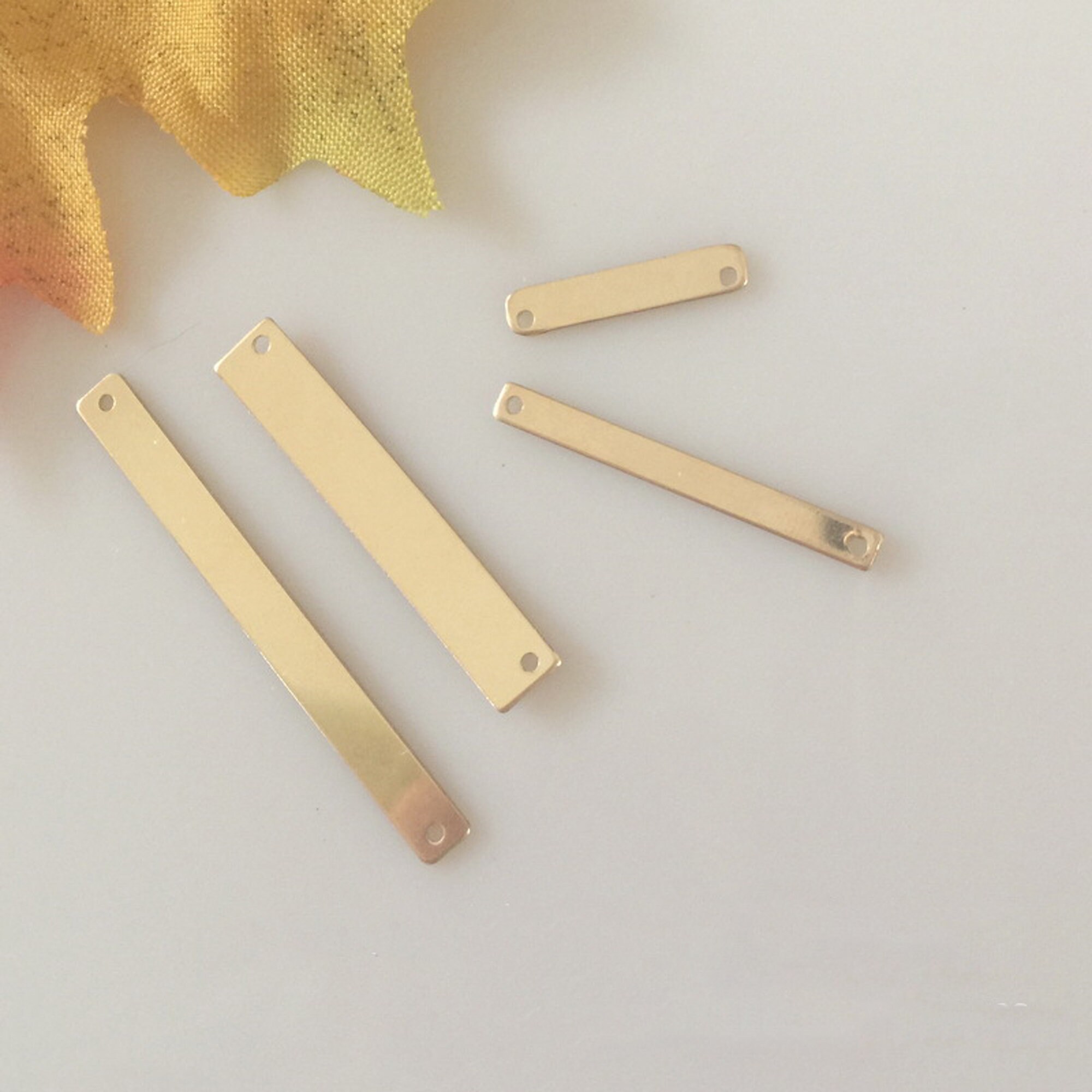 14K Gold Filled Rectangle Connector, Rose Gold Filled Charms W/ Double ...