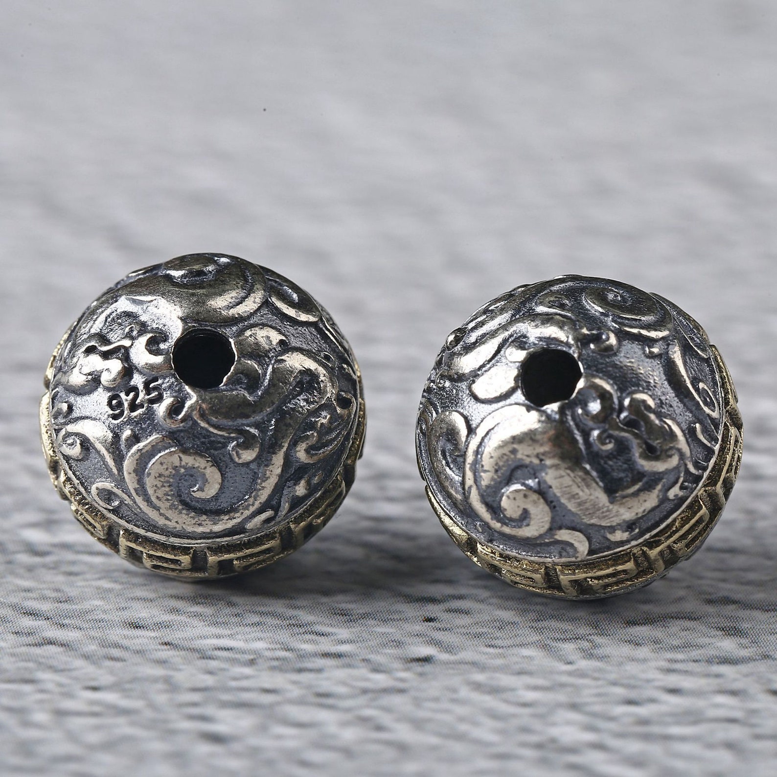 Sterling Silver Greek Key Beads, Silver Swirl Spiral Beads, 925 Silver ...