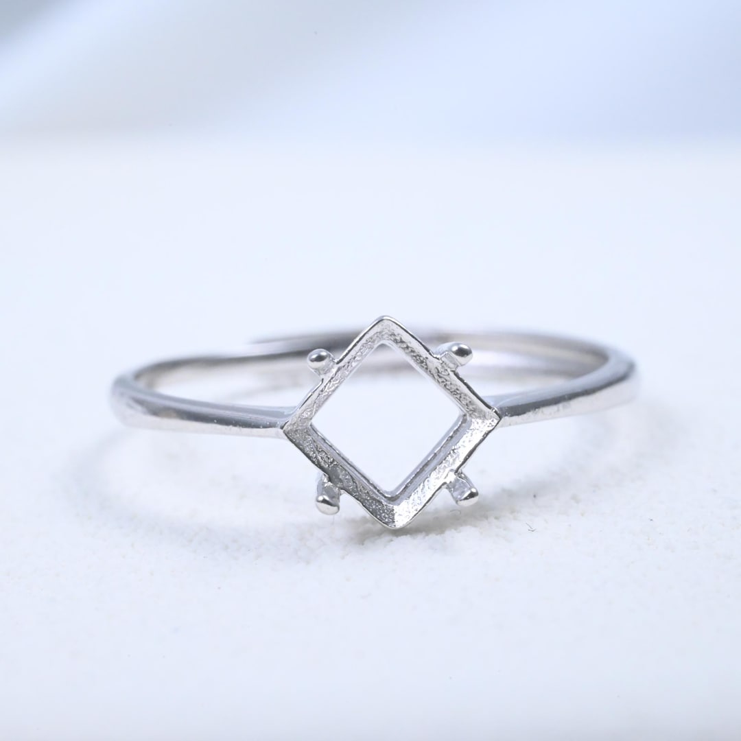 Sterling Silver Square Ring Setting, Adjustable Minimalist Claw, 6x6mm ...