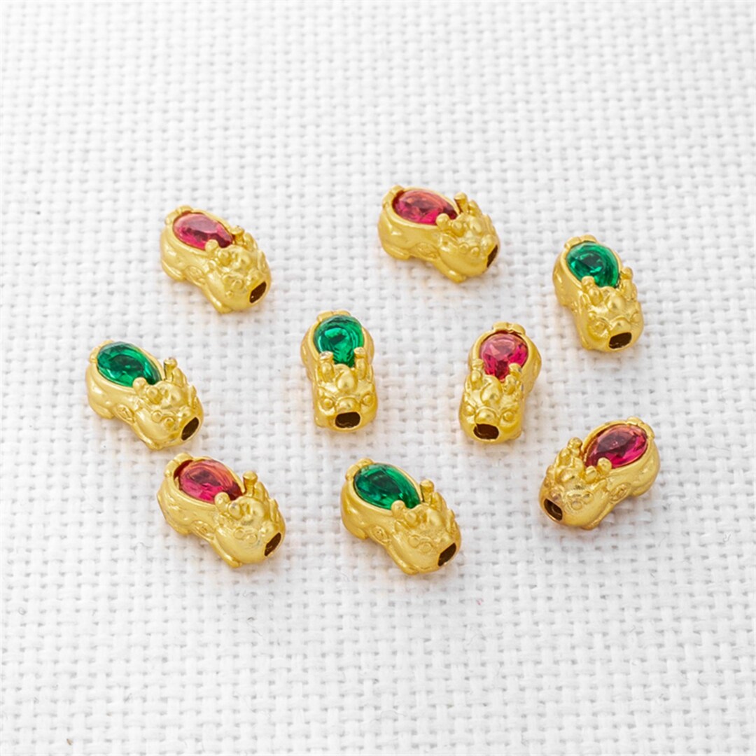 18K Matte Gold Plated CZ Pixiu Bead, Pi Xiu Bead, Good Luck Bead ...
