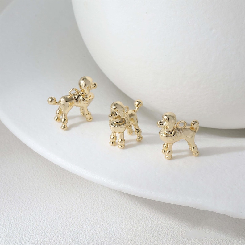 14k Gold Plated Poodle Dog Charm Pendant, Copper Animal Jewelry ...