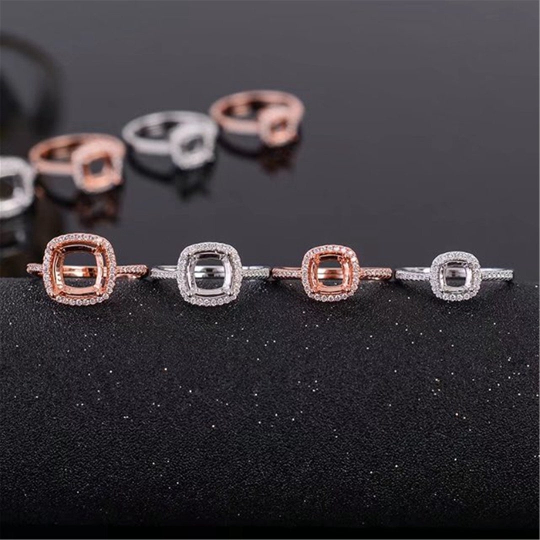Sterling Silver Square Pave Ring Setting, Claw Prong, DIY Ring Band ...