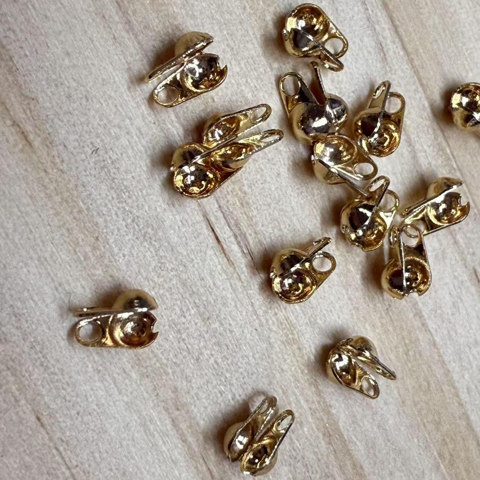 14K Gold Plated Ball Chain Closures, Gold Plated End Tip Cover, Fold ...