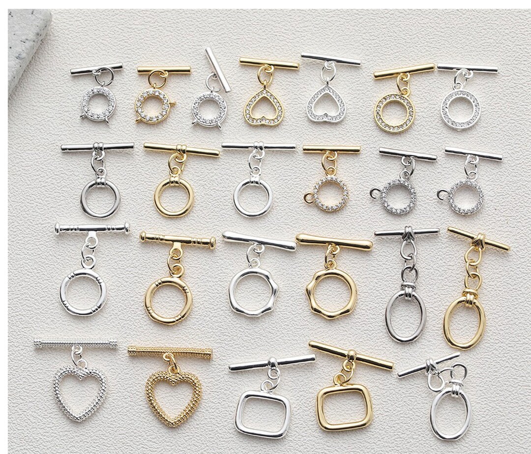 14K Gold Plated Round Toggle Clasps, Gold Tone Square Toggle Clasp ...