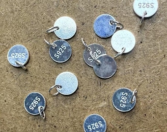 5 Sterling Silver Disc Charms, Round Disc Charm, 925 Silver Disc Charm ...