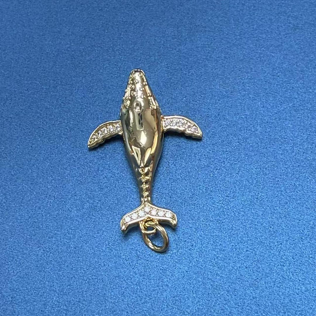 14K Gold Plated CZ Whale Charm,silver Tone 3D Unicorn Whale Earring ...