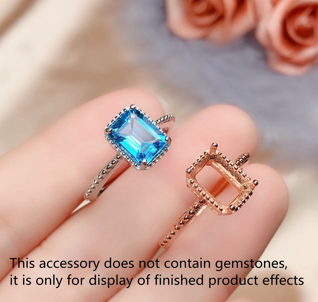 Sterling Silver Rectangle Ring Setting, Rectangle Ring Head, 925 Silver ...