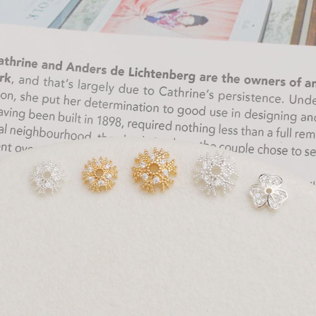 14K Gold Plated Brass Flower Bead Caps, Clover Bead Caps, Brass ...