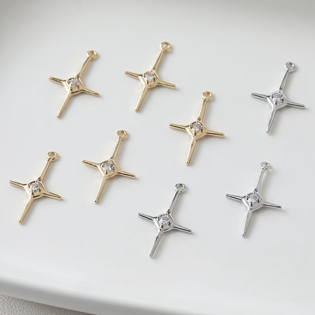 14K Gold Plated CZ Cross Charm, Gold Tone Cross Charm for Jewelry ...