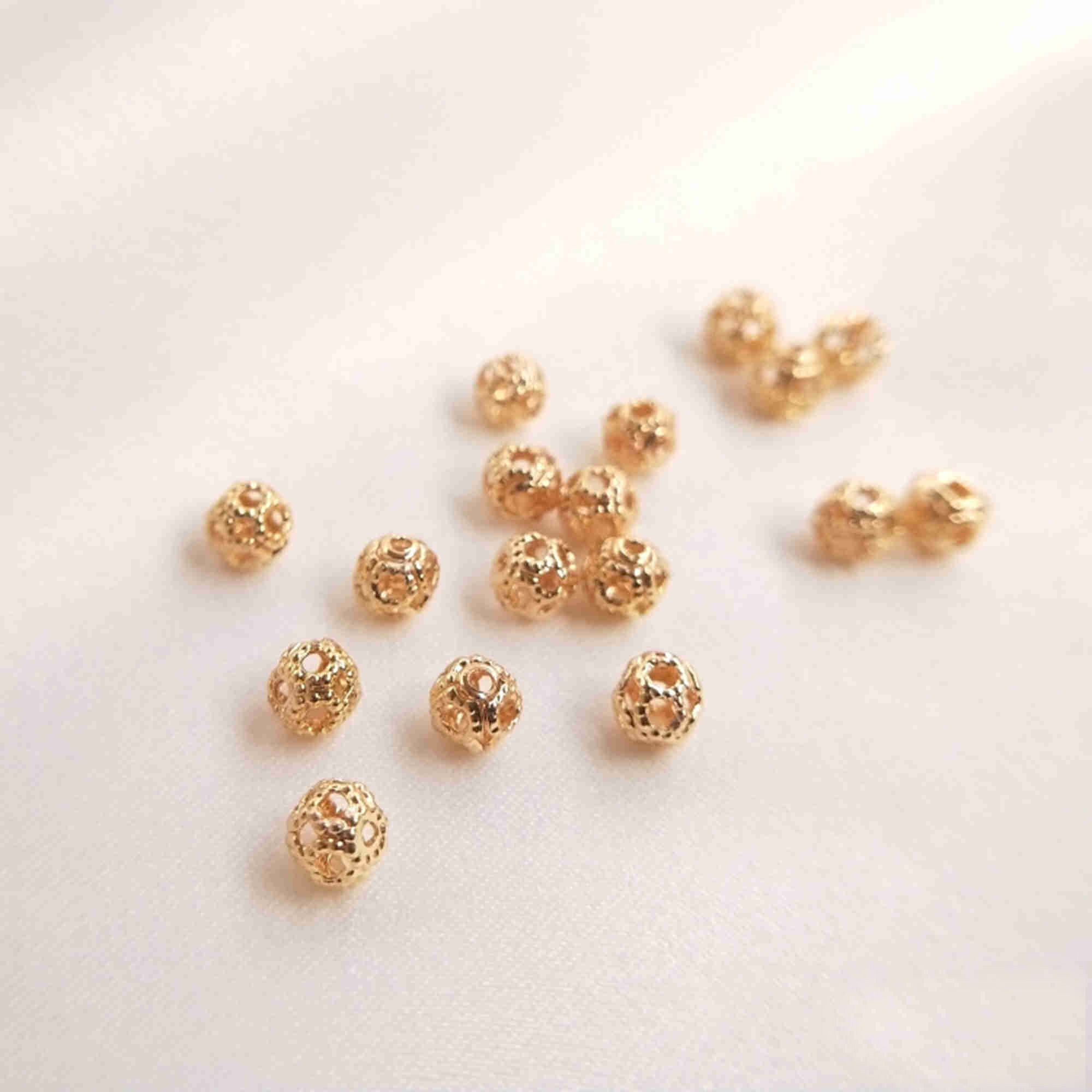 20/100pcs 14K Gold Plated Round Beads Gold Tone Hollow Beads - Etsy