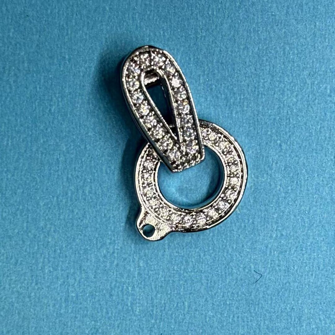 14K Gold Plated CZ Oval Push Clasps With Round Connector, Gold Tone ...