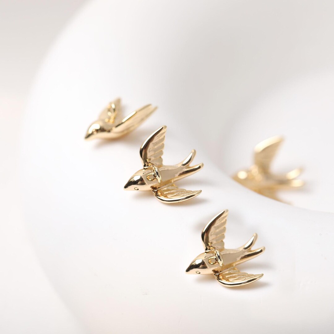 18K Gold Plated Magpie Charm, Bird Charm, Crow Pendant, Swallow ...
