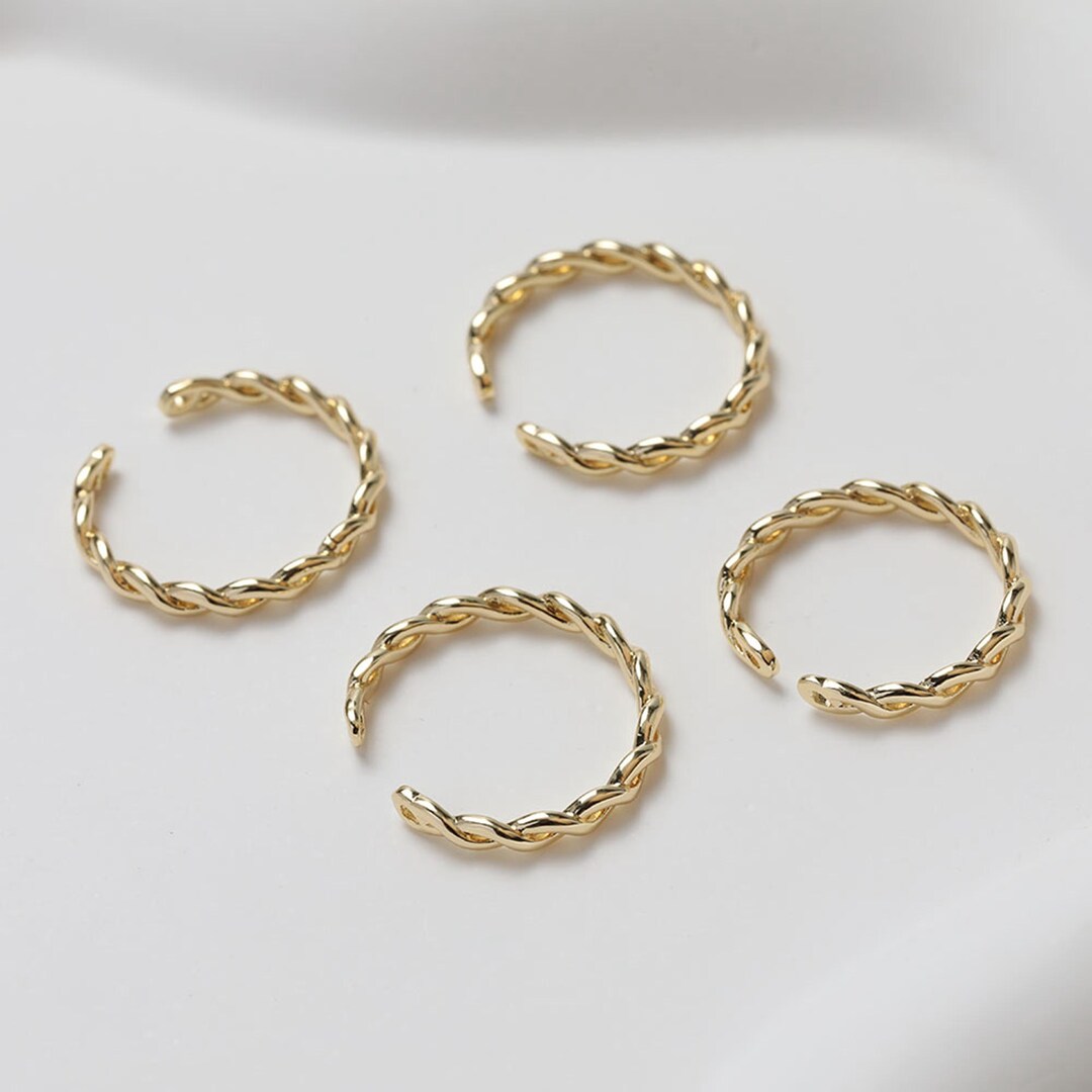 14K Gold Plated Twisted Jump Ring With Double Loops, Coiled Jump Ring ...