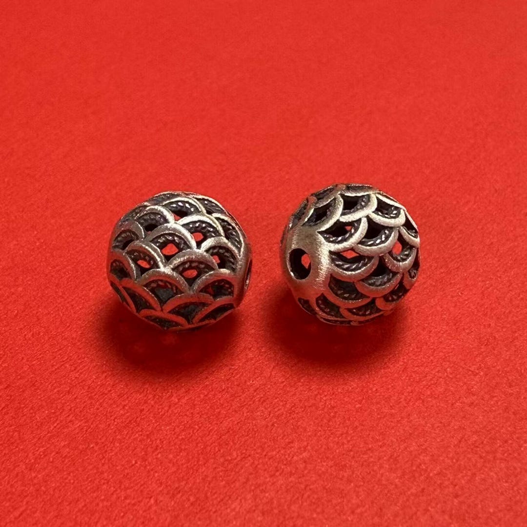 8mm Sterling Silver Dragon Scale Beads, Round Bead, Tribal Bead ...