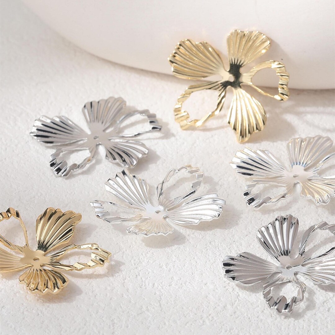 14K Gold Plated Wrinkle Flower Bead Caps, Semi-circle Floral Bead Cap ...