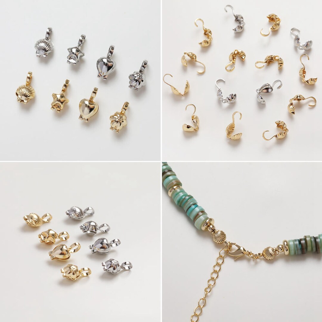 14k Gold Plated Clamshell Bead Tips Gold Tone End Tip Cover For