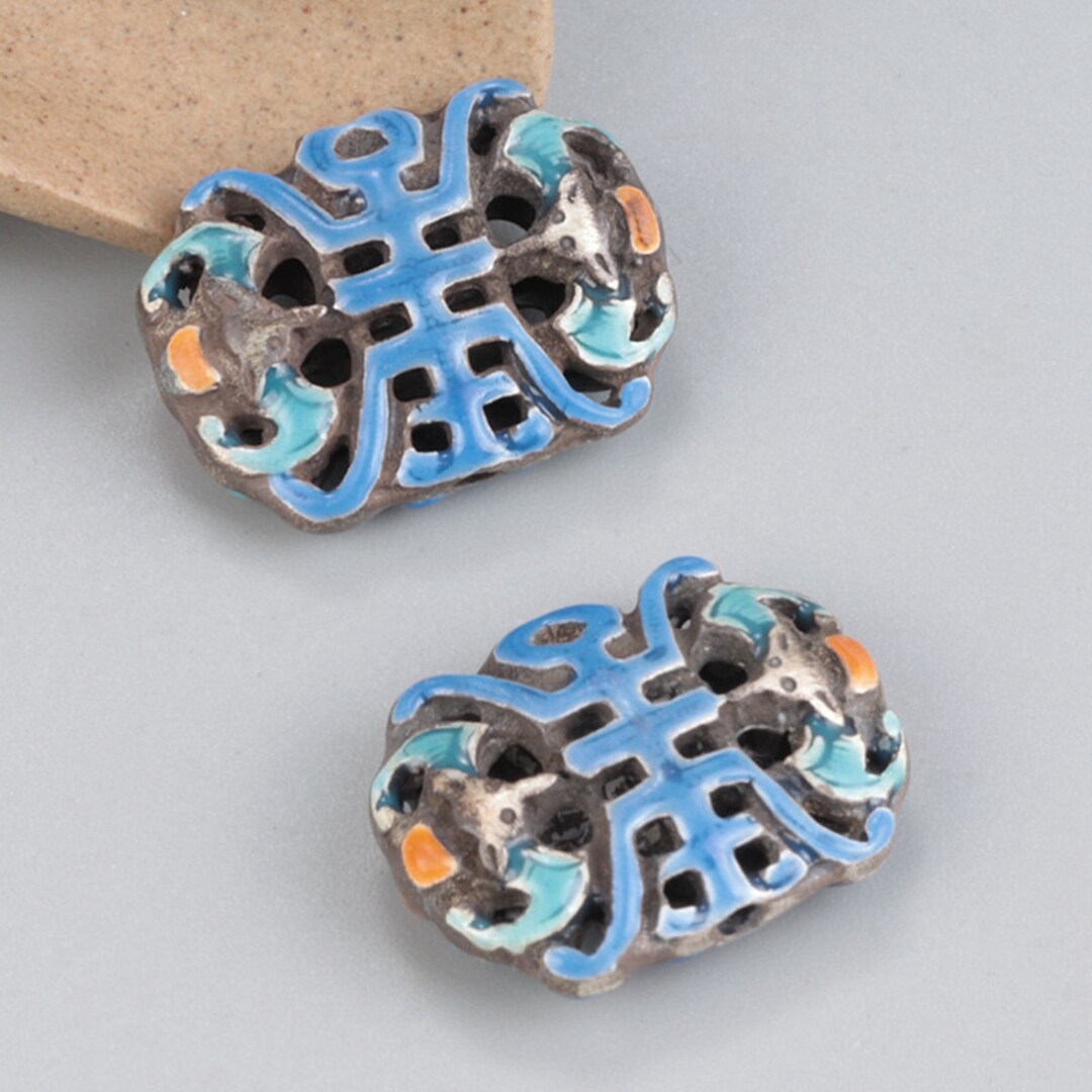 Sterling Silver 2-sided Bat Bead, Spacer Beads, 925 Silver Cloisonne ...